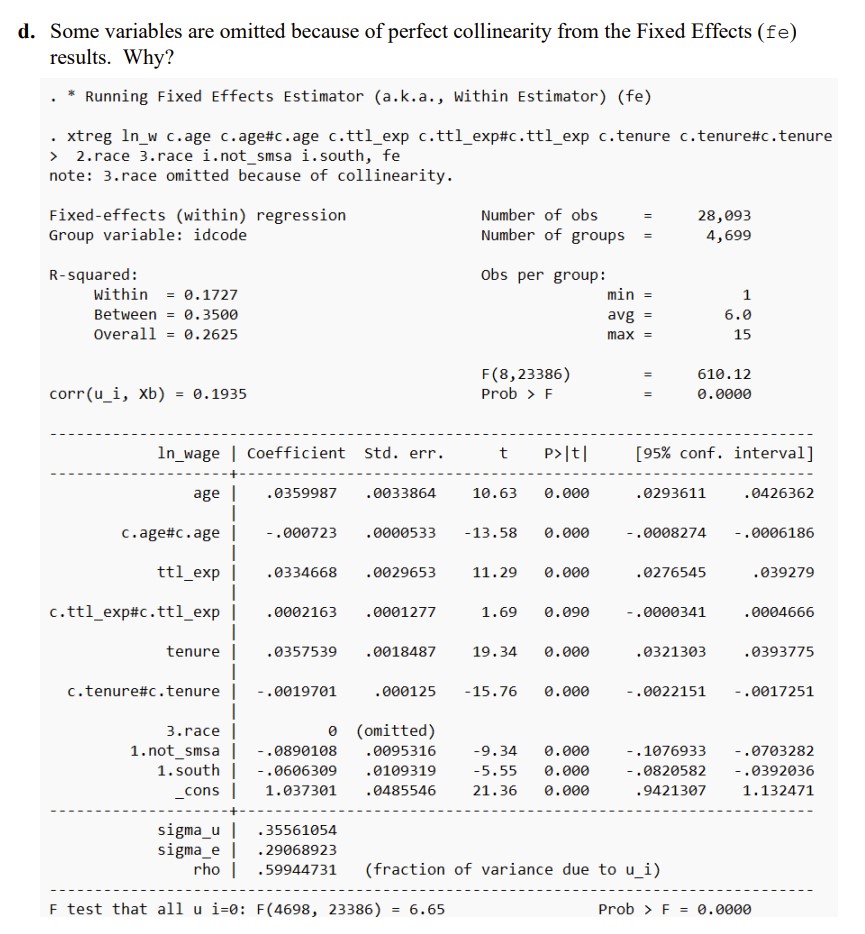 d. Some variables are omitted because of perfect | Chegg.com