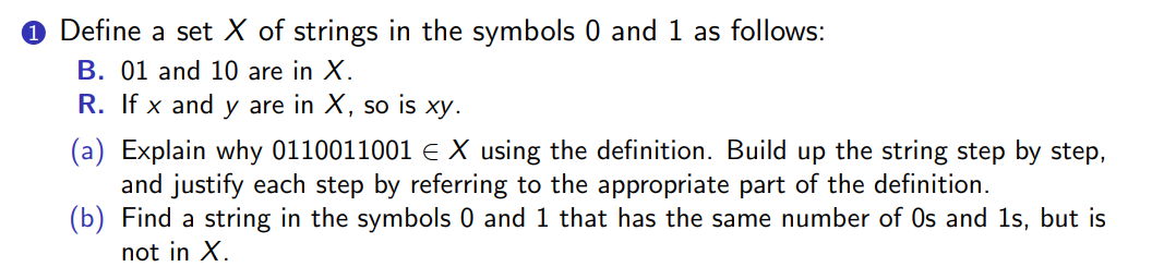 Solved (1) Define a set X of strings in the symbols 0 and 1 | Chegg.com