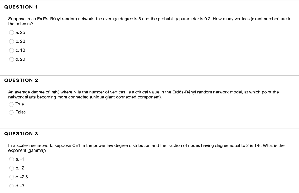 Solved QUESTION 1 Suppose in an Erdös-Rényi random network, | Chegg.com