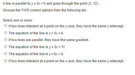 Solved A line is parallel to y = 3x + 5 and goes through the | Chegg.com