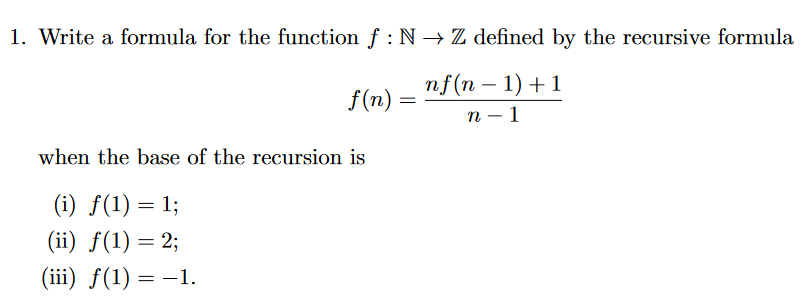 Solved 1. Write a formula for the function f:N→Z defined by | Chegg.com