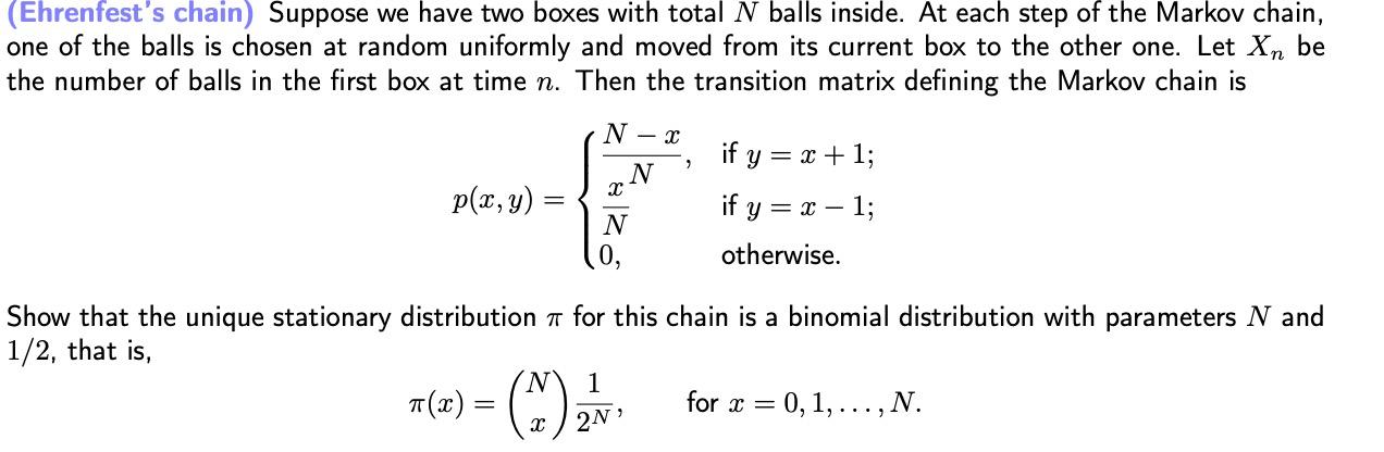Solved (Ehrenfest's chain) Suppose we have two boxes with | Chegg.com