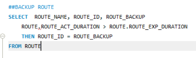 Solved ##BACKUP ROUTE SELECT ROUTE_NAME, ROUTE_ID, | Chegg.com