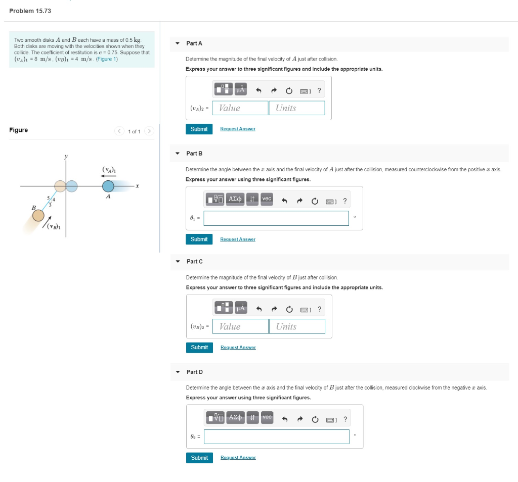 Solved Problem 15.73 Part A Two smooth disks A and Beach | Chegg.com