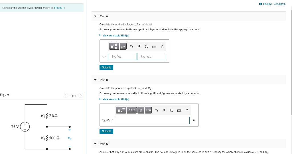 Solved A Review Constants Consider the voltage-divider | Chegg.com