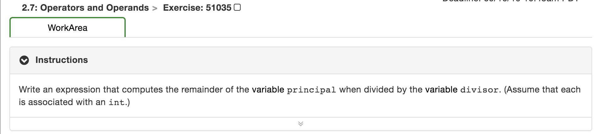 Solved > Exercise: 51035 O 2.7: Operators and Operands | Chegg.com