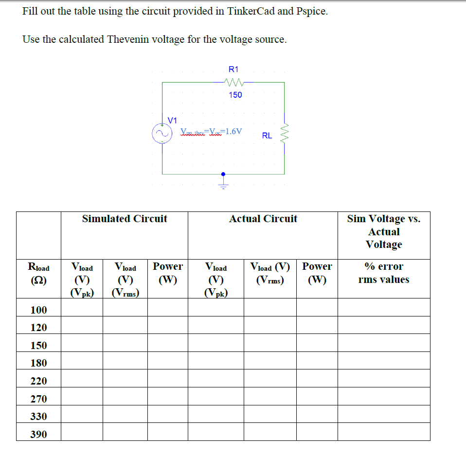 Solved Fill out the table using the circuit provided in | Chegg.com