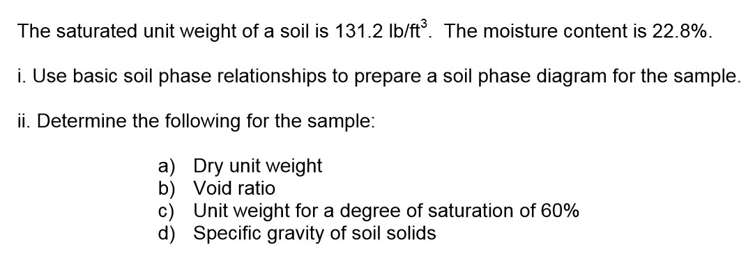 Solved The saturated unit weight of a soil is 131.2 lb/ft? | Chegg.com