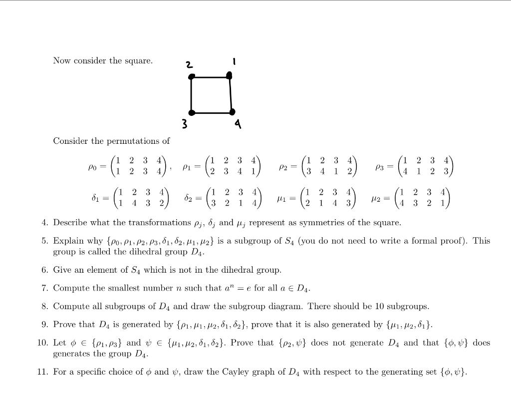 Solved Now consider the square. Consider the permutations of | Chegg.com
