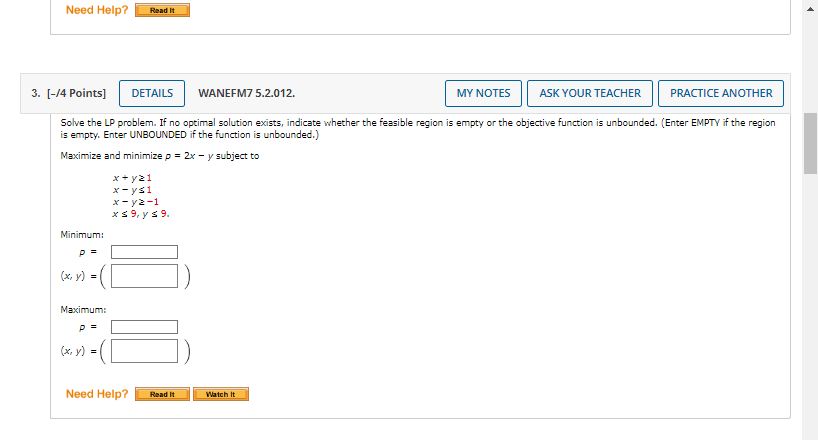 Solved Solve the LP problem. If no optimal solution exists, | Chegg.com