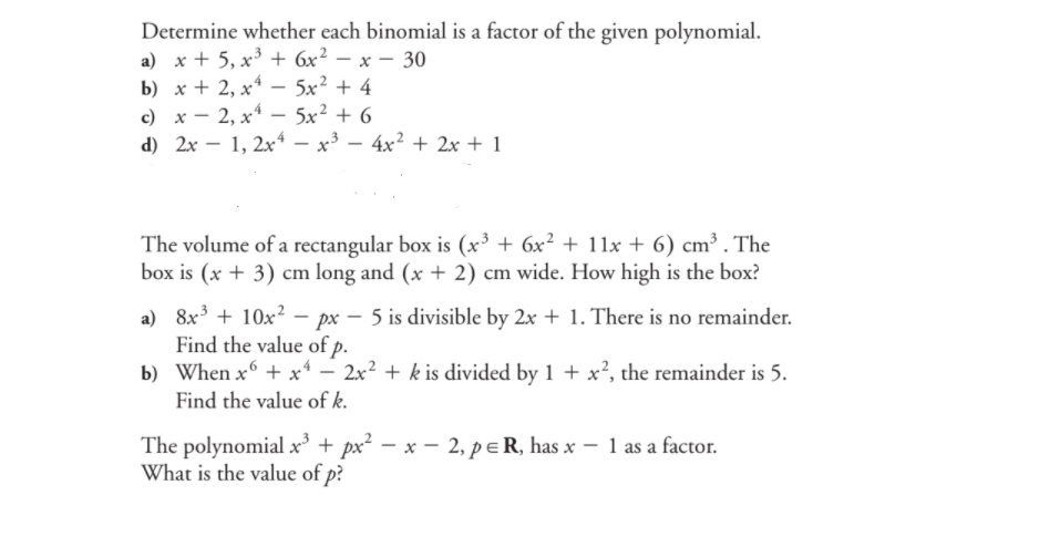 Solved Determine whether each binomial is a factor of the | Chegg.com
