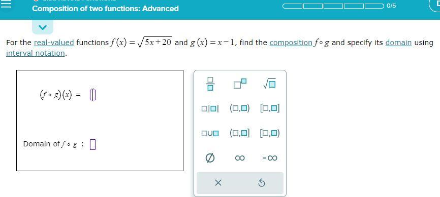 Solved For The Real Valued Functions Fx5x20 And Gx−x1 2496