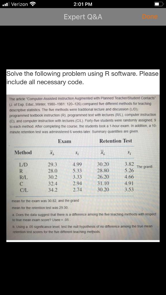 ANSWERS MUST BE FOUND USING R SOFTWARE! COMPUTATIONS | Chegg.com