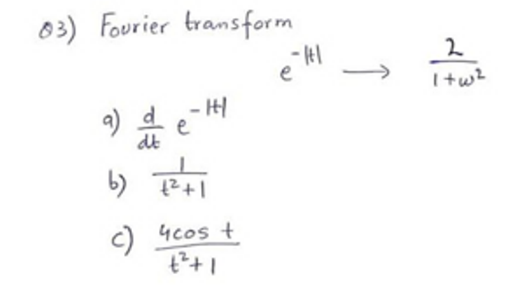 Solved Q3) Fourier transform e−∣t∣→1+ω22 a) dtde−∣H∣ b) | Chegg.com