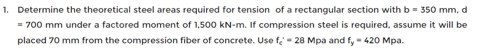 Solved 1. Determine the theoretical steel areas required for | Chegg.com