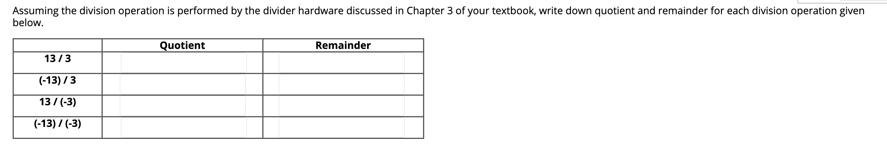 Solved Assuming the division operation is performed by the | Chegg.com