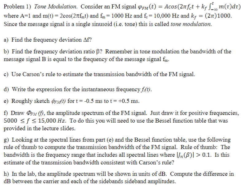 Solved Problem 1 Tone Modulation Consider An Fm Signal