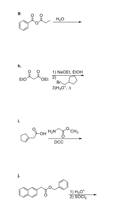 Solved g. obe. H20 h. Eto OEt 1) NaOEt, EtOH 2) Br 3)H30*, A | Chegg.com