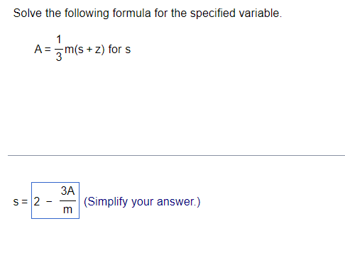 Solved Solve the following formula for the specified | Chegg.com