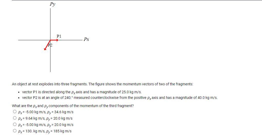 Solved Py P1 Px An object at rest explodes into three | Chegg.com