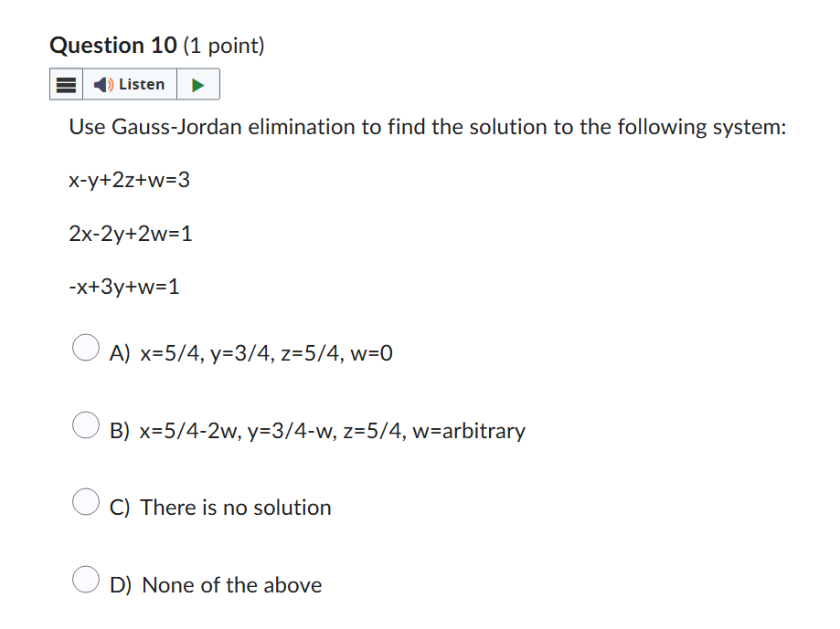 Solved Use Gauss-Jordan elimination to find the solution to | Chegg.com