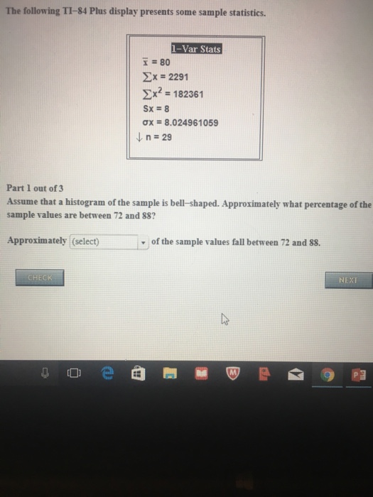Solved The following TI-84 Plus display presents some sample | Chegg.com