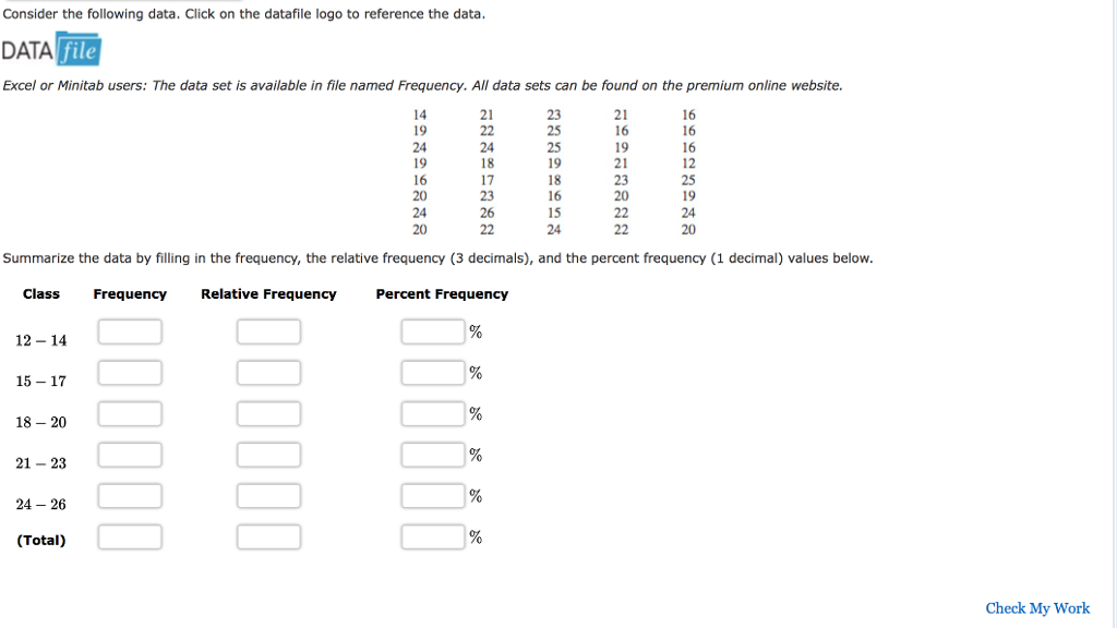 Solved Consider the following data. Click on the datafile | Chegg.com