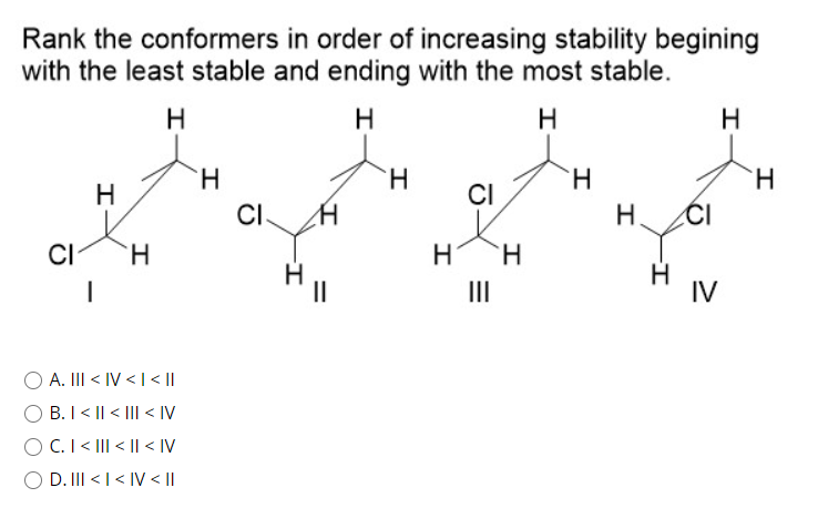 Solved Rank the conformers in order of increasing stability | Chegg.com