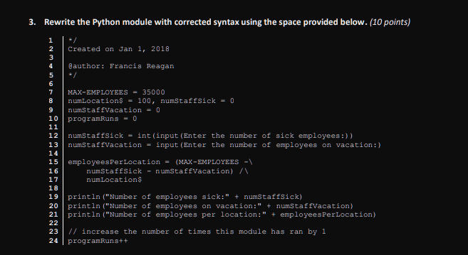 Solved Rewrite the Python module with corrected syntax using | Chegg.com