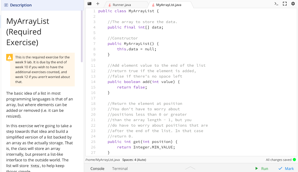 Solved MyArrayList (Required Exercise) This is the required | Chegg.com