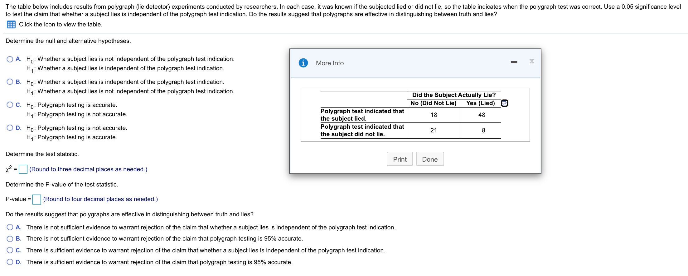 Solved The table below includes results from polygraph (lie | Chegg.com