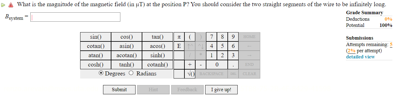 Solved (6\%) Problem 14: A long wire carries a current of 3 | Chegg.com