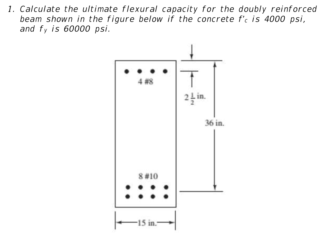 Solved 1. Calculate the ultimate flexural capacity for the | Chegg.com