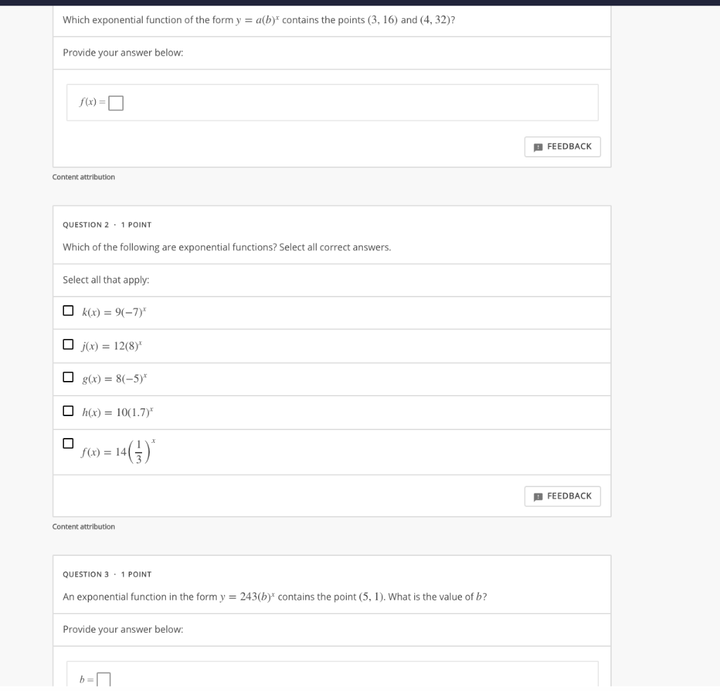 Solved 1.) Which exponential function of the form y=a(b)x | Chegg.com