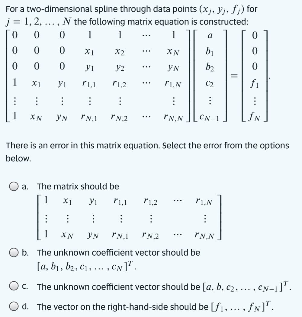 Solved For a two-dimensional spline through data points | Chegg.com