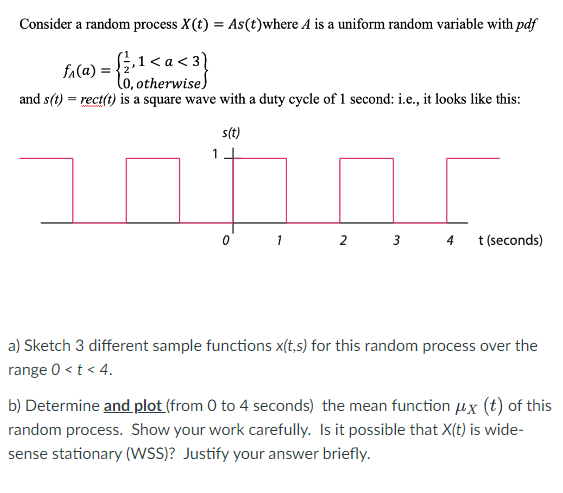 Consider a random process X(t)=As(t) where A is a | Chegg.com