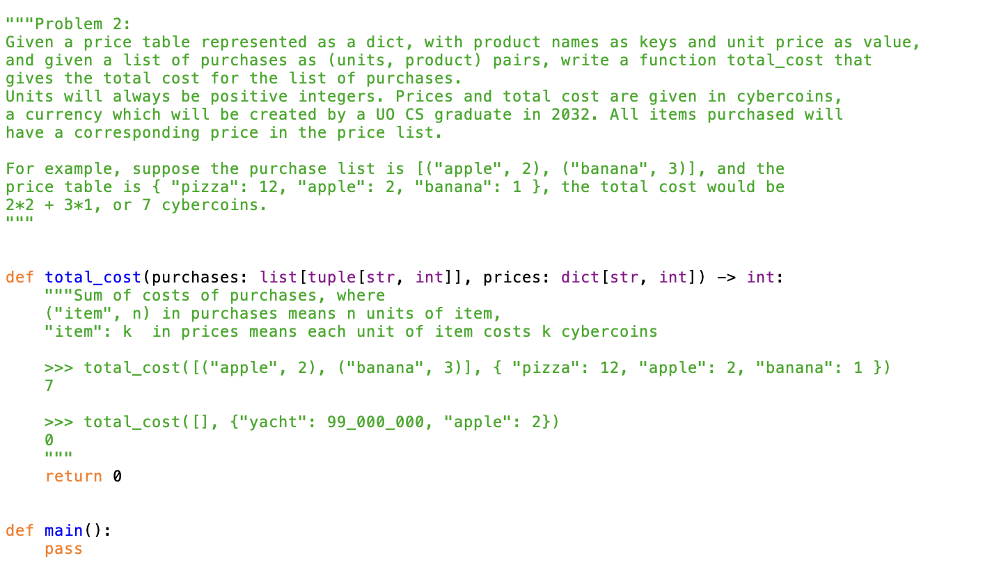 Solved IIIProblem 2: Given a price table represented as a | Chegg.com