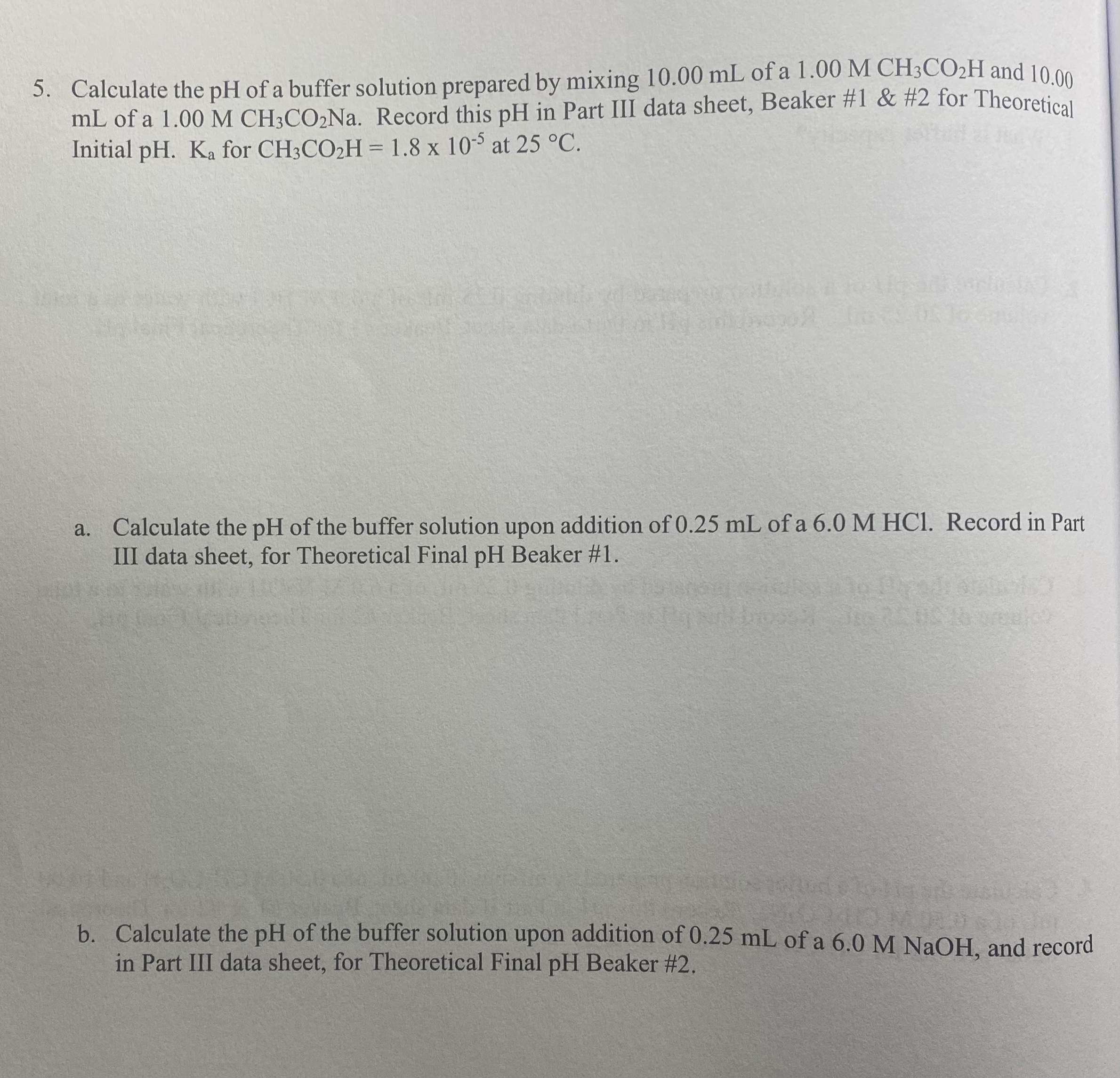 Solved 5. Calculate the pH of a buffer solution prepared by | Chegg.com