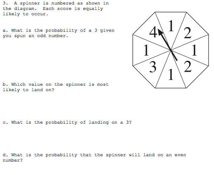 Solved 3. A spinner is numbered as shown in the diagram. | Chegg.com