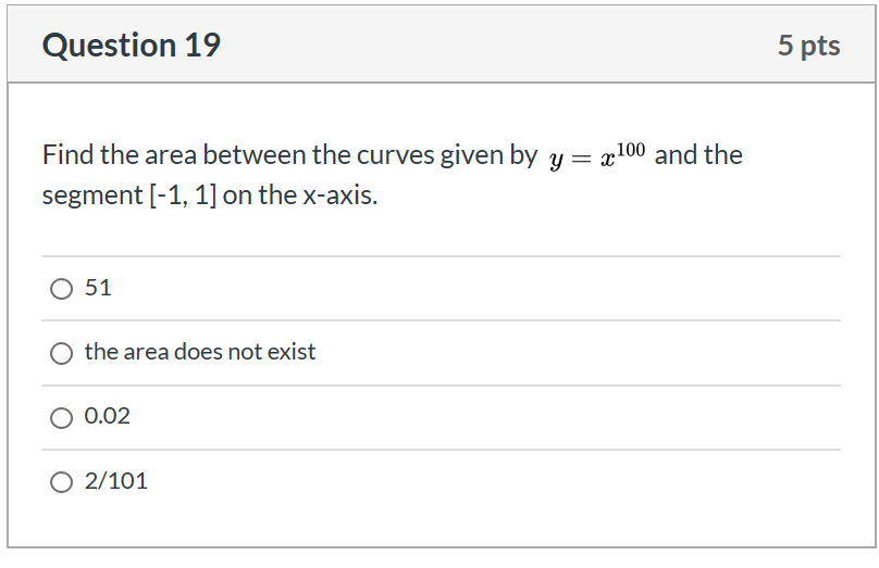 Solved Question 19 5 pts Find the area between the curves | Chegg.com Solved Question 19 5 pts Find the area between the curves | Chegg.com