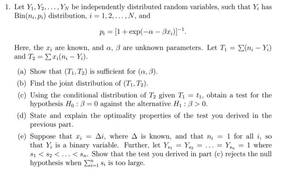 Solved Let Y1,Y2,…,YN be independently distributed random | Chegg.com