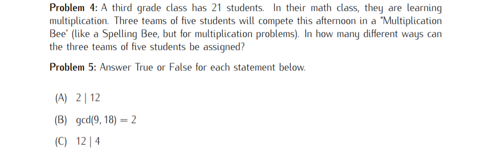 Solved Problem 4: A third grade class has 21 students. In | Chegg.com