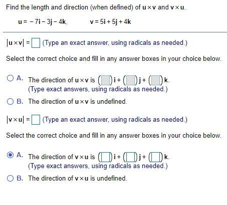 Solved Find the length and direction (when defined) of and | Chegg.com