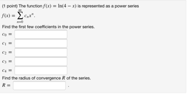 Solved (1 point) The functionf(x) = ln(4-x) is represented | Chegg.com
