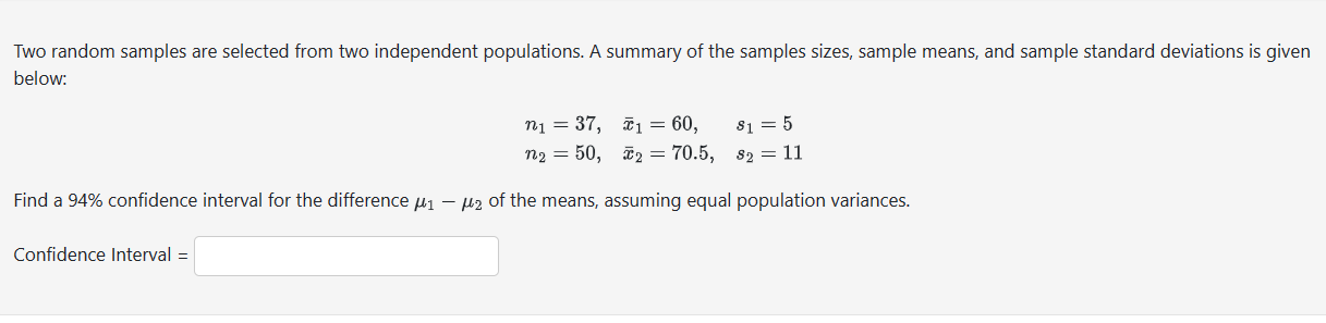 Solved Two random samples are selected from two independent | Chegg.com