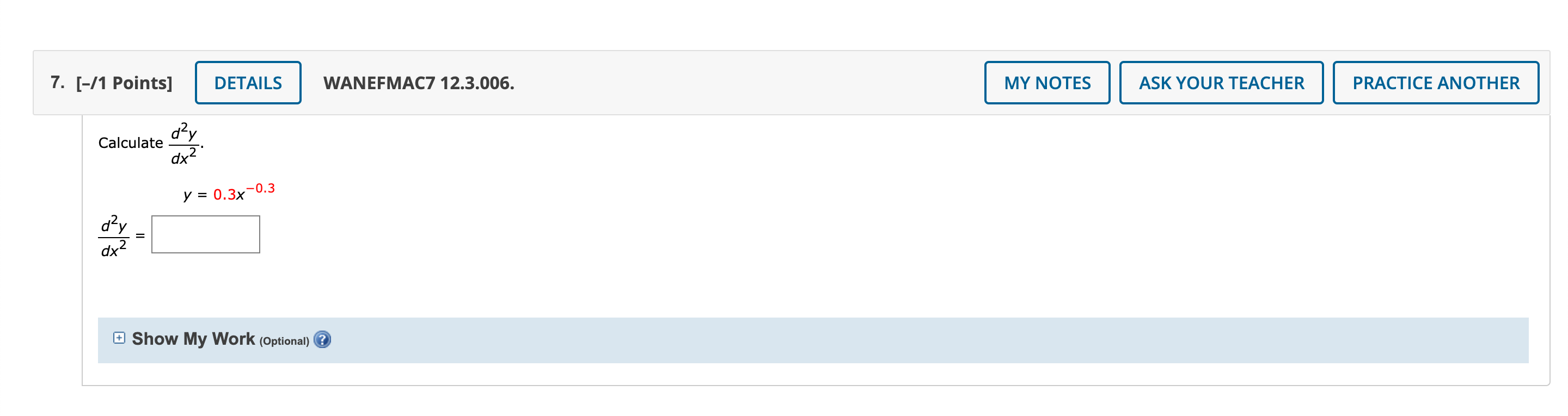 Solved 2. [-/1 Points] DETAILS WANEFMAC7 12.3.003. MY NOTES | Chegg.com