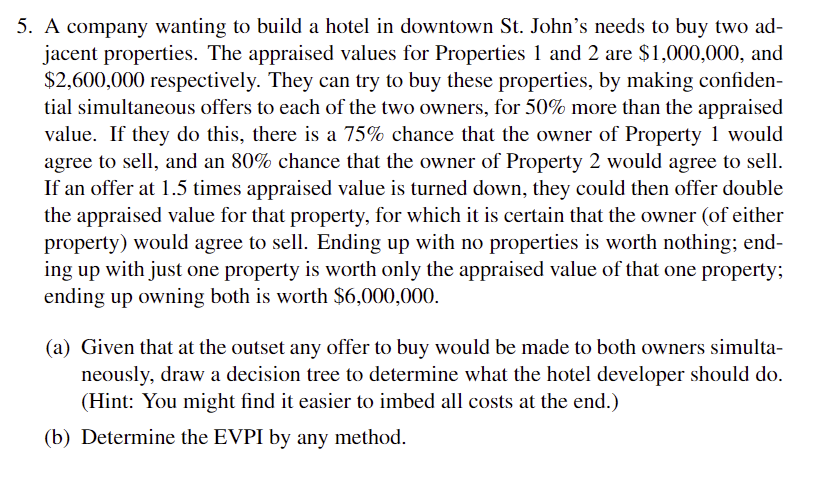 Solved 5. A company wanting to build a hotel in downtown St. | Chegg.com