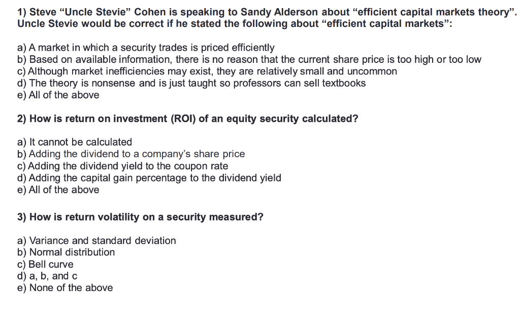 Solved 1) Steve "Uncle Stevie" Cohen is speaking to Sandy | Chegg.com