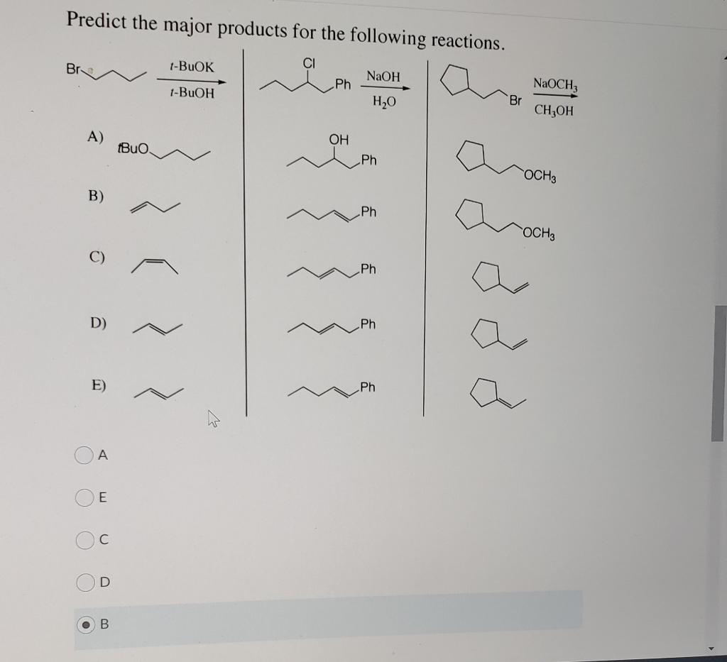 Solved Predict the major product. Ph Ph Br H A) Ph CH3 B) H | Chegg.com