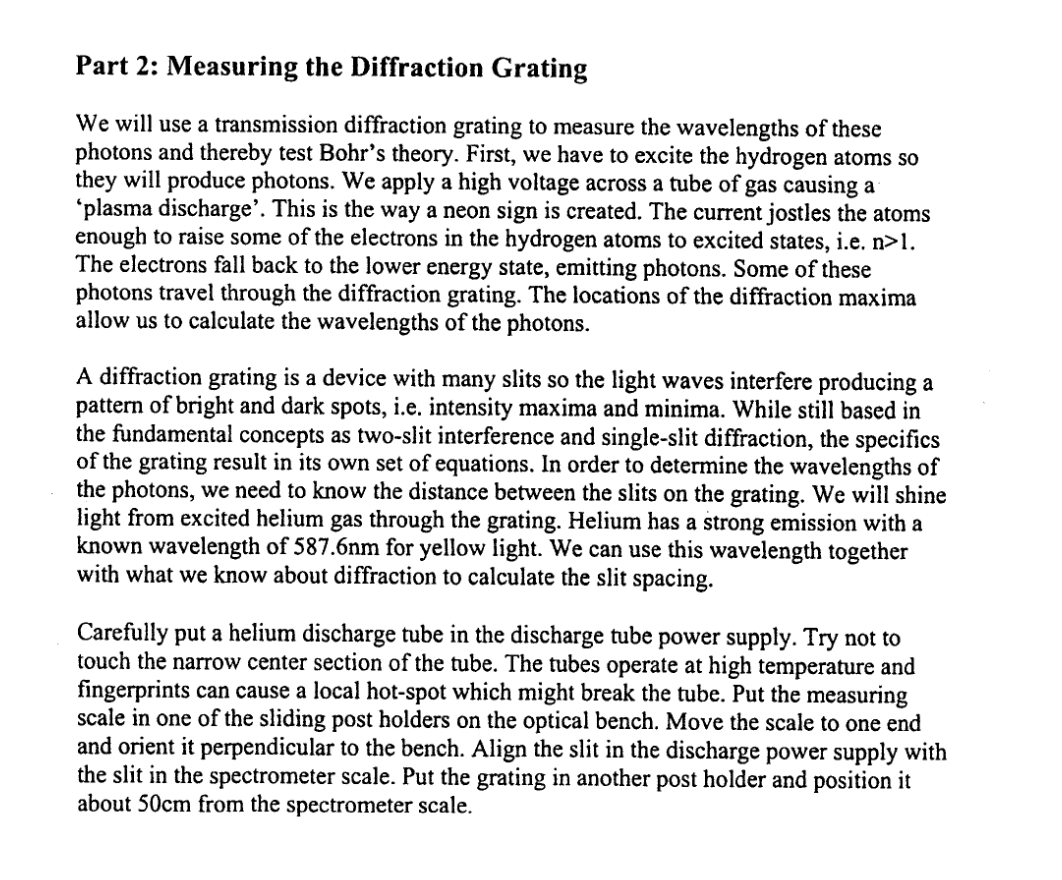 Solved Part 2 Measuring The Diffraction Grating We Will Use